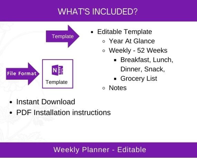 Weekly Meal Planner & Grocery List for Onenoteeditable - Etsy
