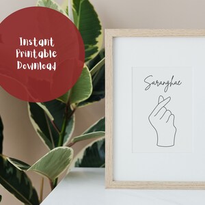 Korean Finger Heart Printable Poster, Saranghae I Love You Poster ...