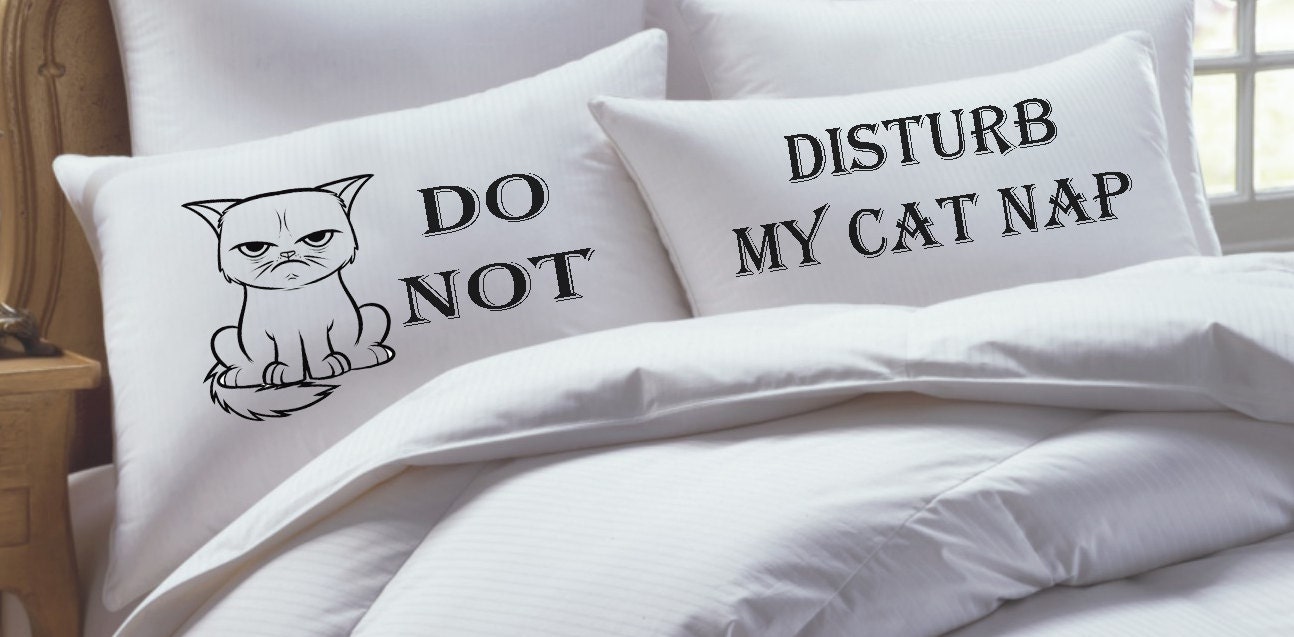 Cat Nap Pillowcase Set Kitty Cat Design Pillow Case Set Cat Etsy