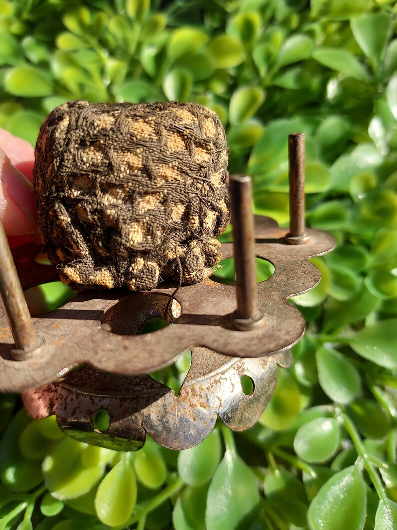 Antique Victorian Swivel Metal Thread Holder W/ Hand-sewn Pincushion ...