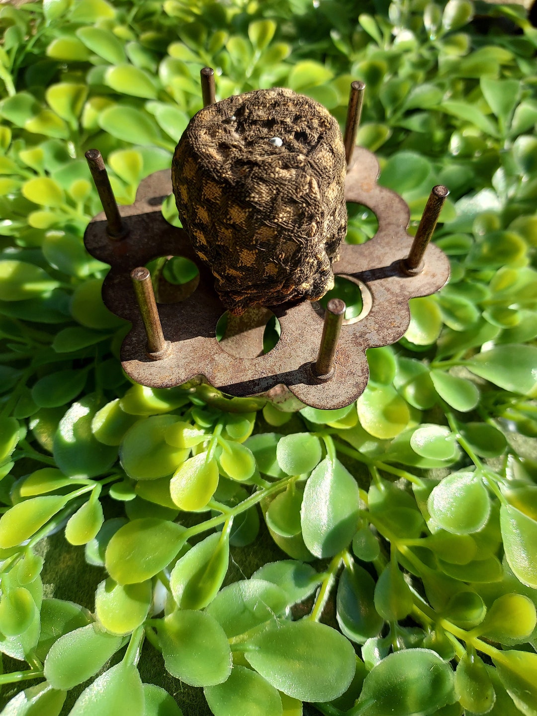 Antique Victorian Swivel Metal Thread Holder W/ Hand-sewn Pincushion ...