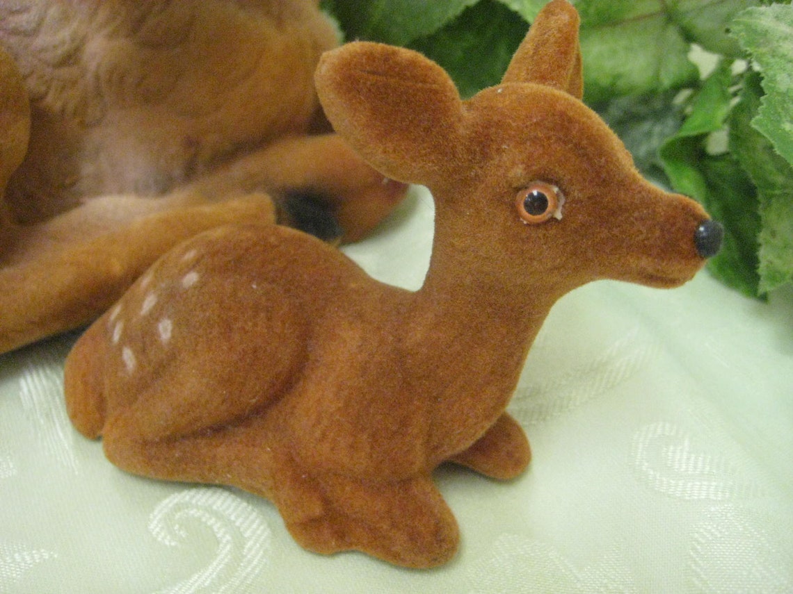 Vintage Collectible Flocked Deer Doe and Fawn | Etsy