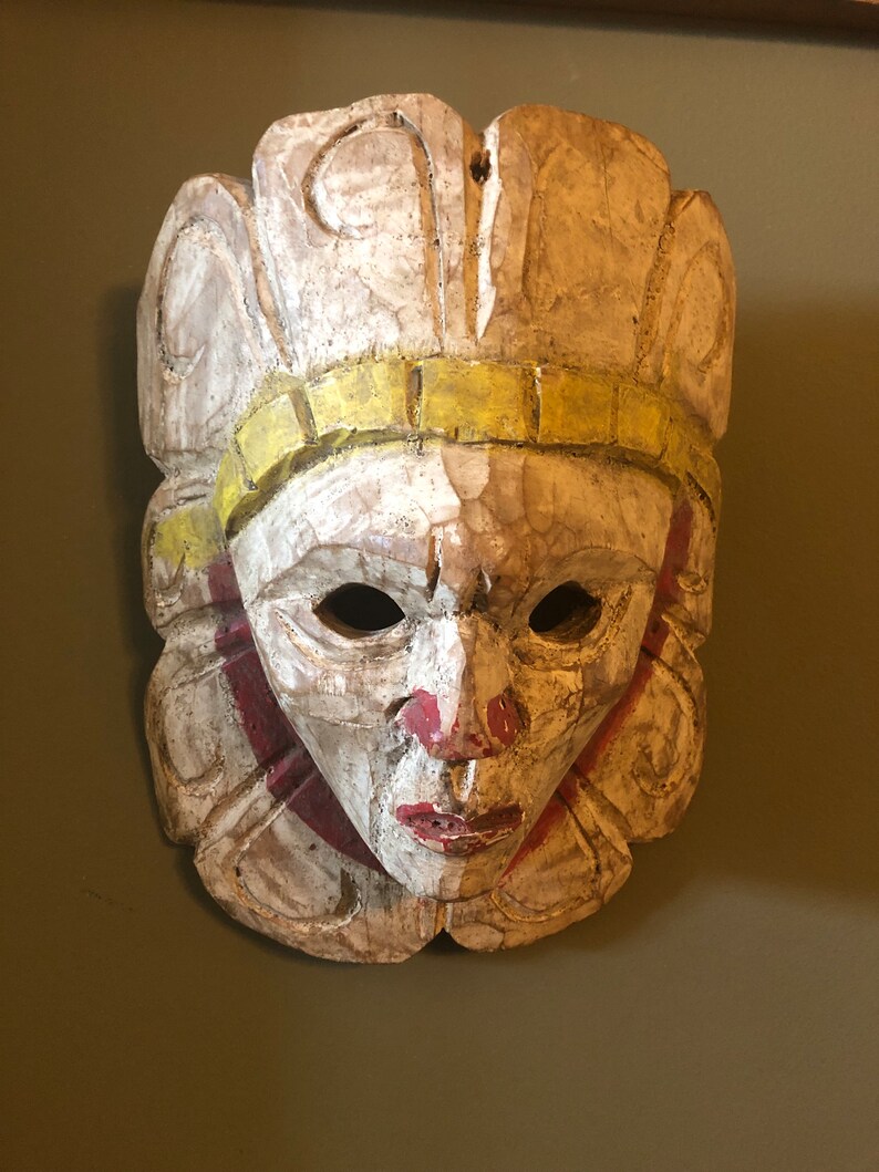 Vintage Mayan King Wooden Mask Guatemalan Hand Carved Hand - Etsy