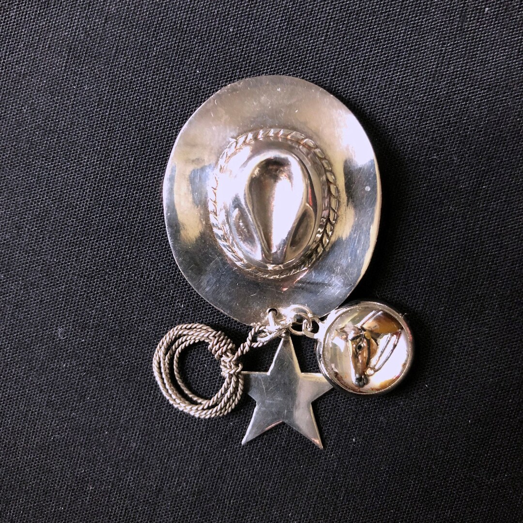 Vintage Silver Cowboy Brooch Pin, Designer, Rare, Western, Rockabilly ...
