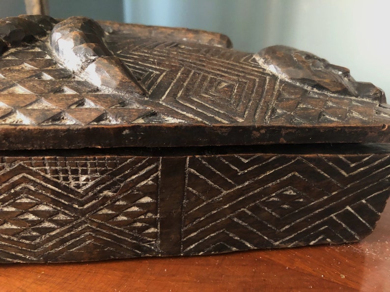 Vintage African Tribal Box Carved Wood Kuba Tukula Box Congo Box ...