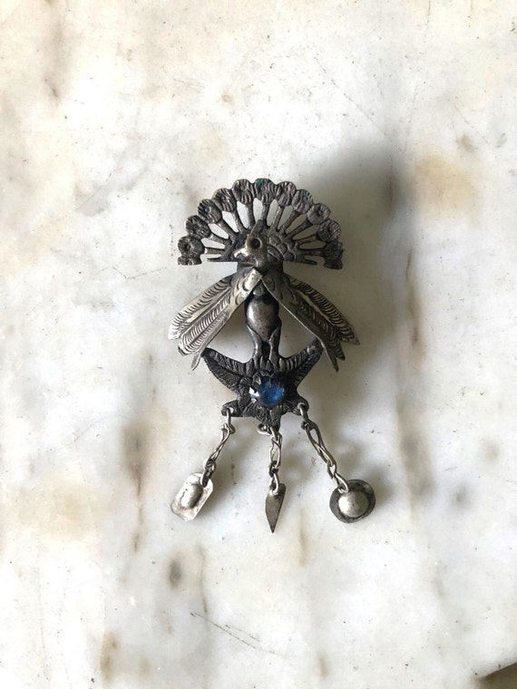 Rare Peruvian Peacock Pin, c1930s, Handmade, Primitiv… - Gem
