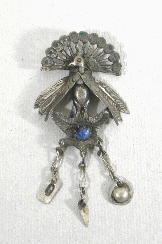Rare Peruvian Peacock Pin, c1930s, Handmade, Primitiv… - Gem