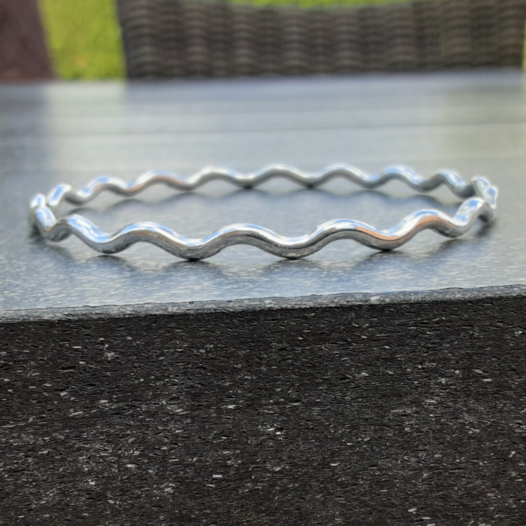 Sterling Silver Wave Bangle - Etsy