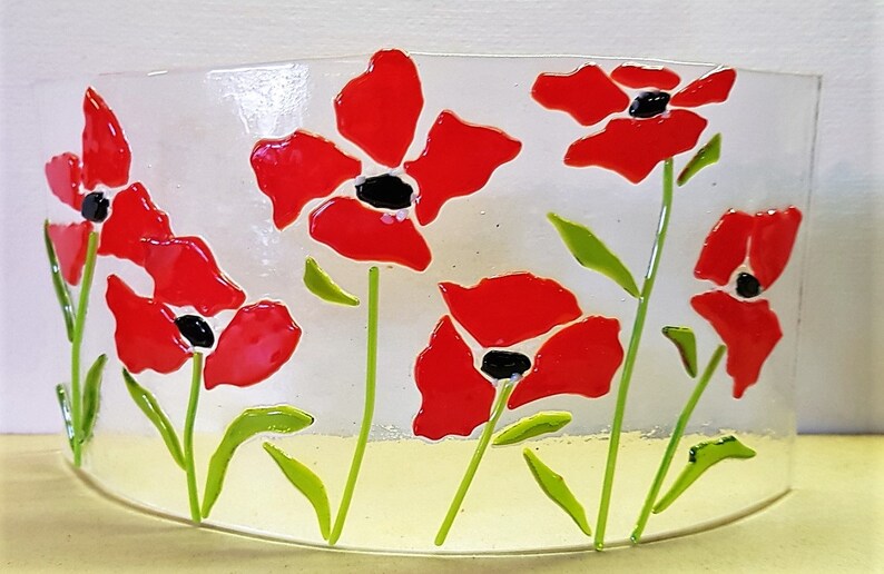 Poppies Freestanding Original Fused Glass Art - Etsy