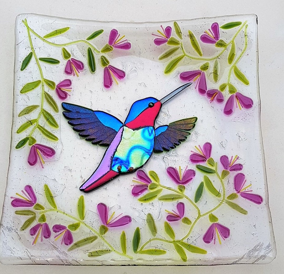 Hummingbird , Fused Glass Art Plate, Original Art - Etsy