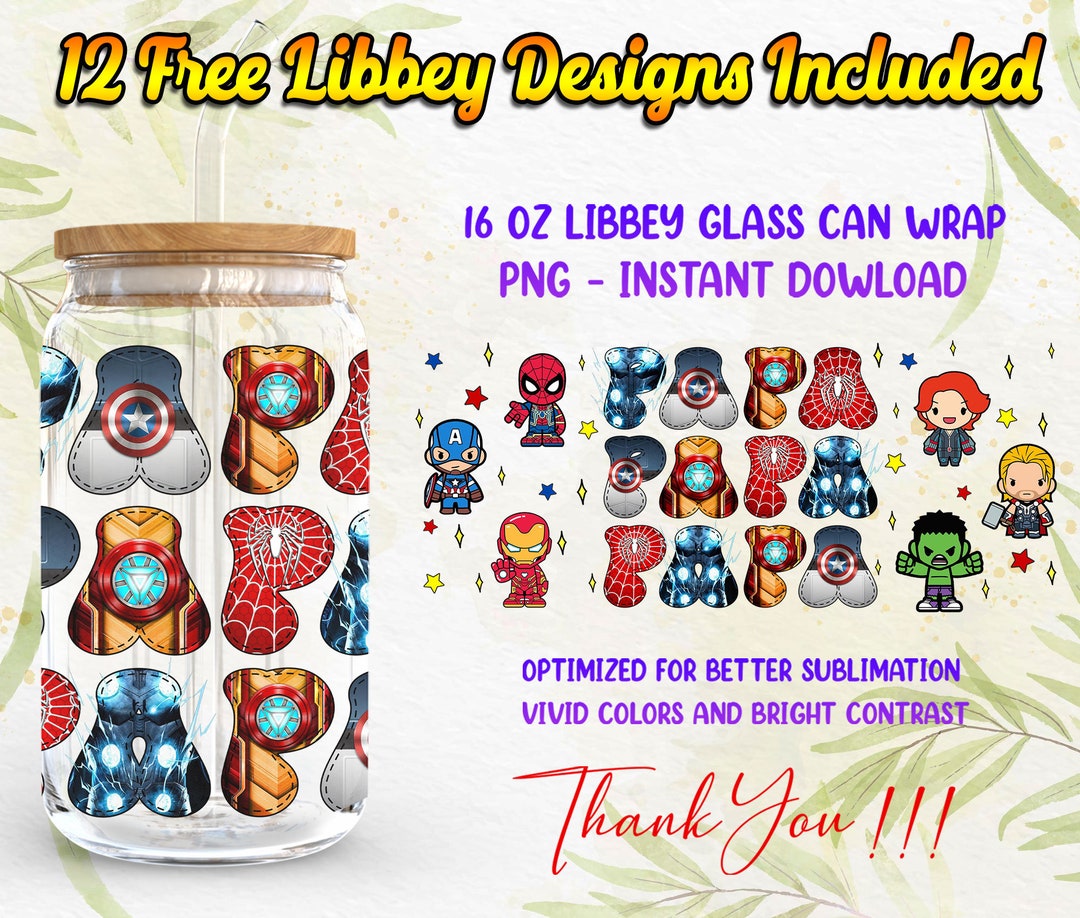 Super Heroes 16oz Libbey Glass Can, Super Dad PNG Sublimation, Papa ...