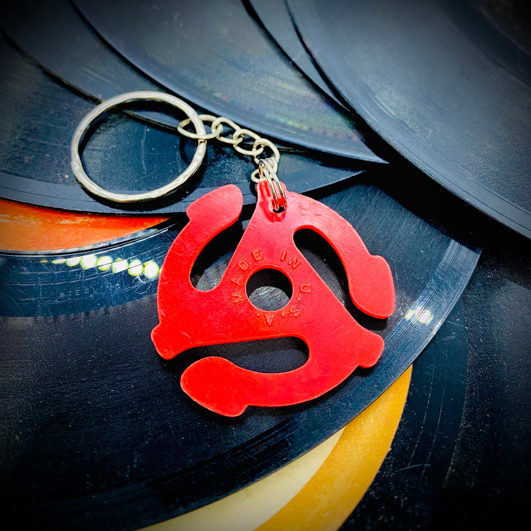 Vintage Vinyl Record 45 RPM Adapter Keychain - Red - 7" Record, Record ...