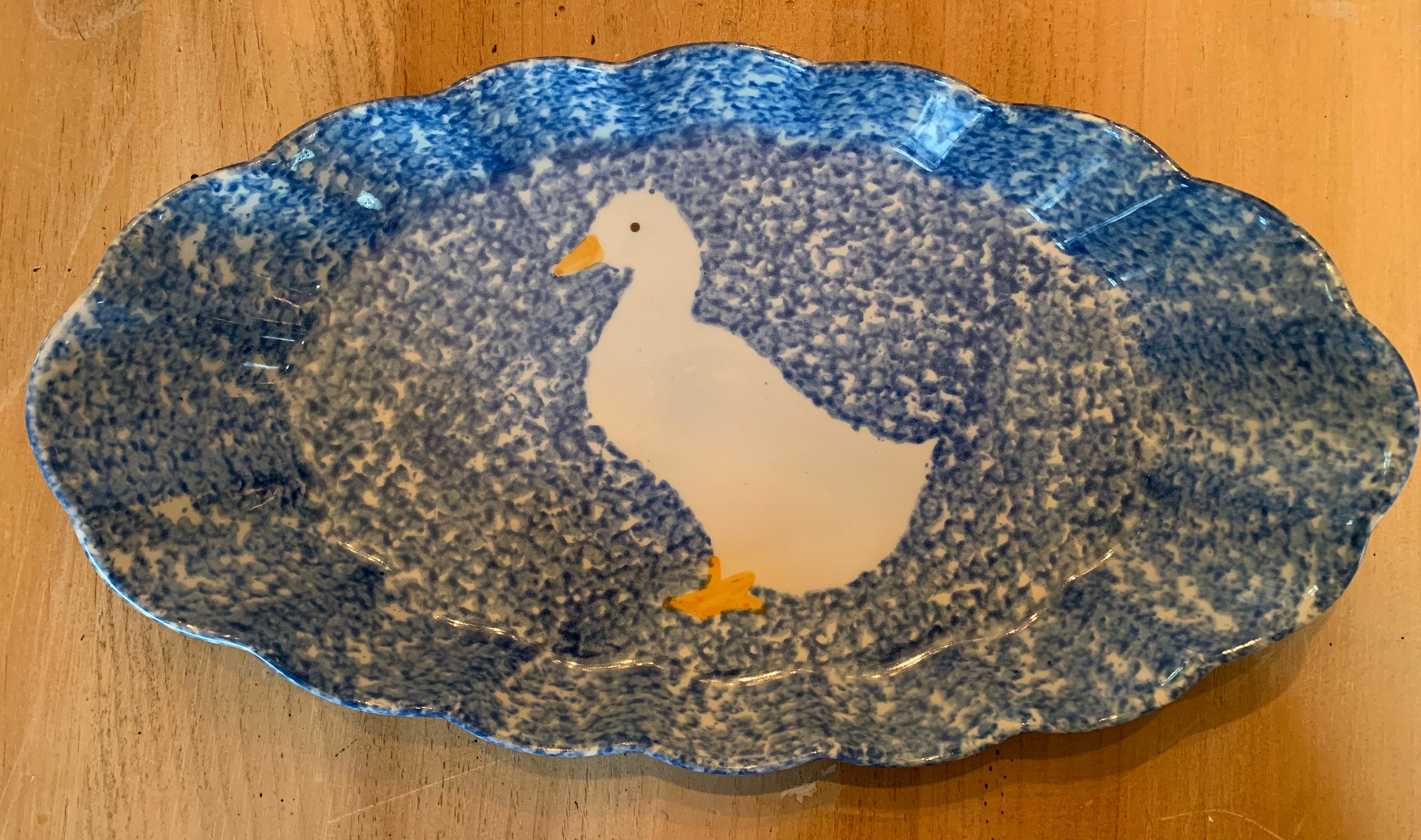 Vintage Blue Spongeware Duck Platter/serving Bowl - Etsy