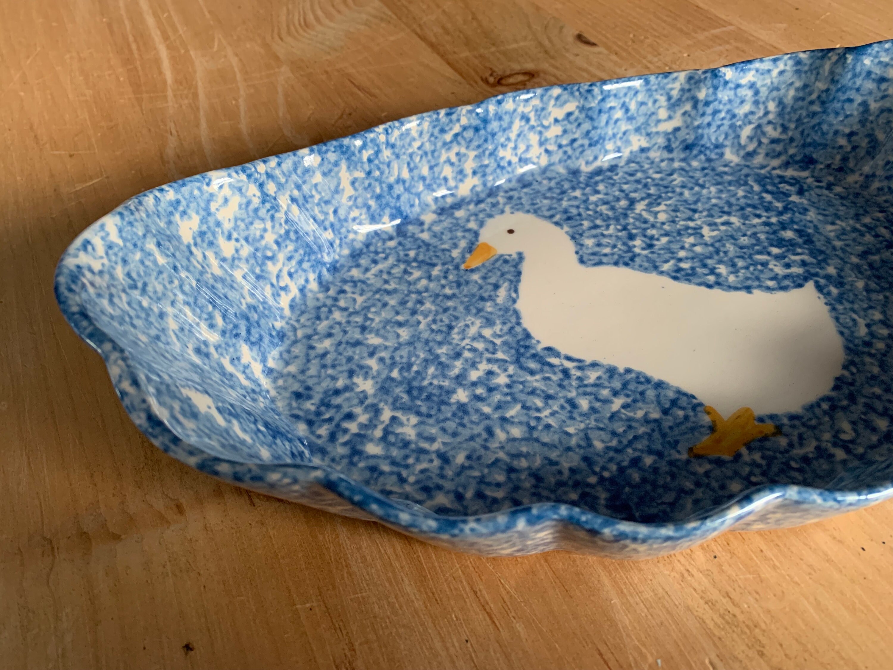 Vintage Blue Spongeware Duck Platter/serving Bowl - Etsy