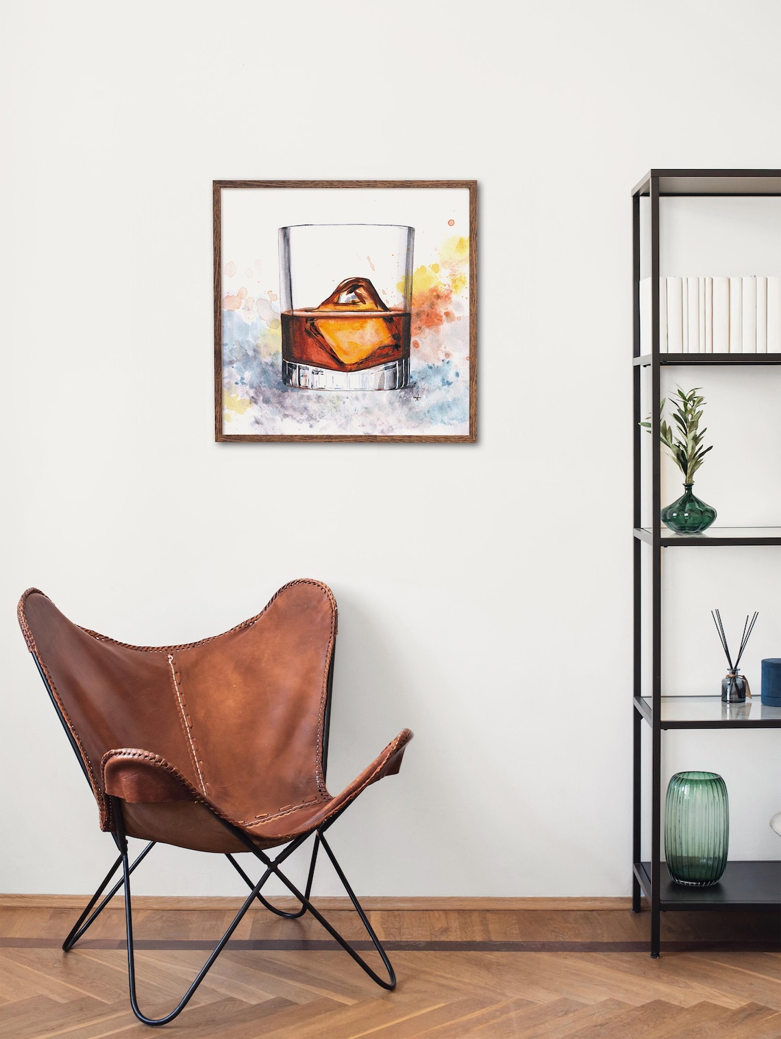 Bourbon on Rocks Drink Watercolor Print, Neat Whiskey, Wall Painting ...