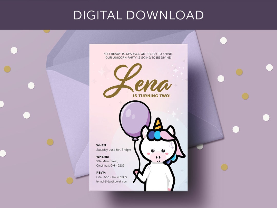 Unicorn Birthday Invitation, Clean and Simple Design, Pastel Rainbow ...
