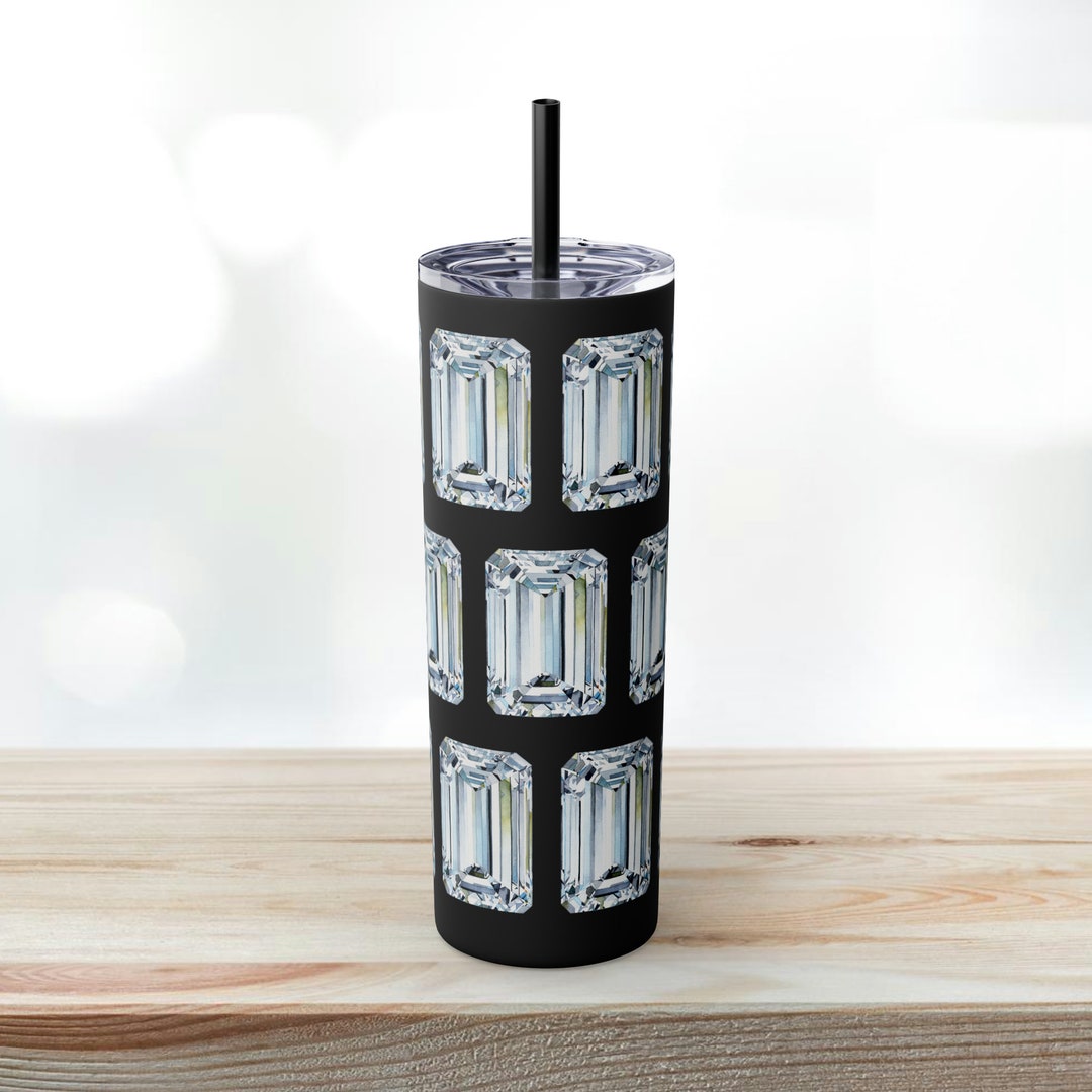 Diamond Watercolor Pattern on Skinny Tumbler With Straw, Cups With ...