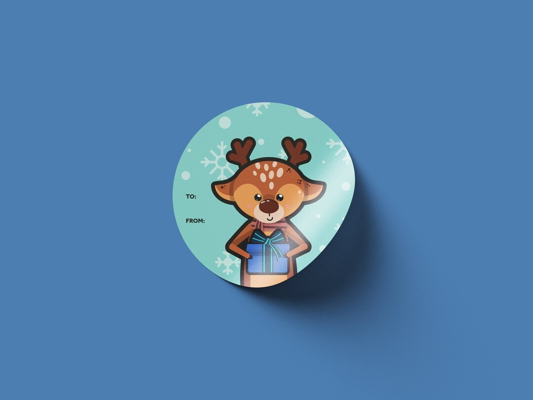 Reindeer Gift Tag Holiday Christmas Sticker 3x3 Inch Round - Etsy