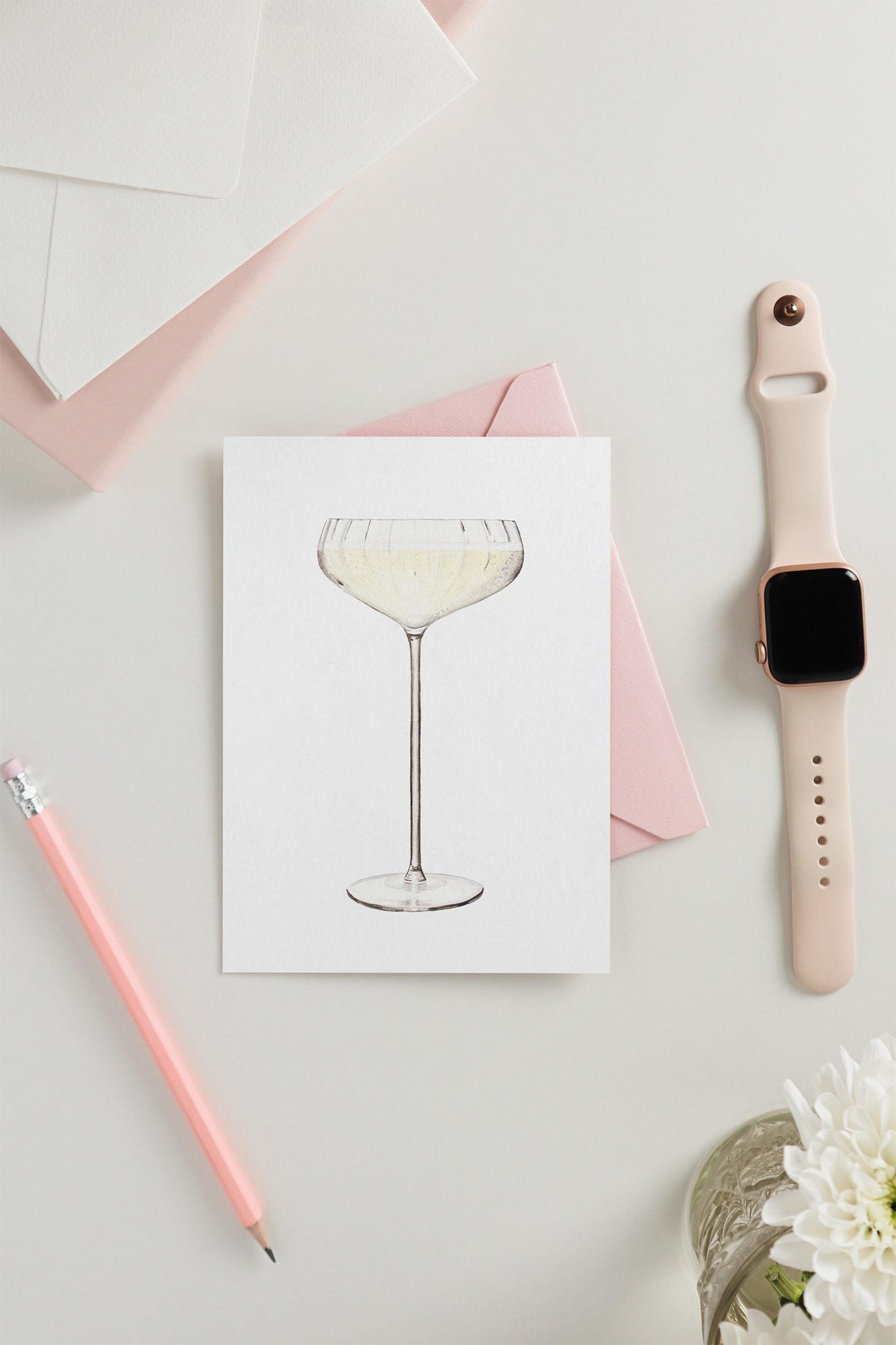 Champagne Prosecco Drink Watercolor Card, Bubbly and Sparkly ...