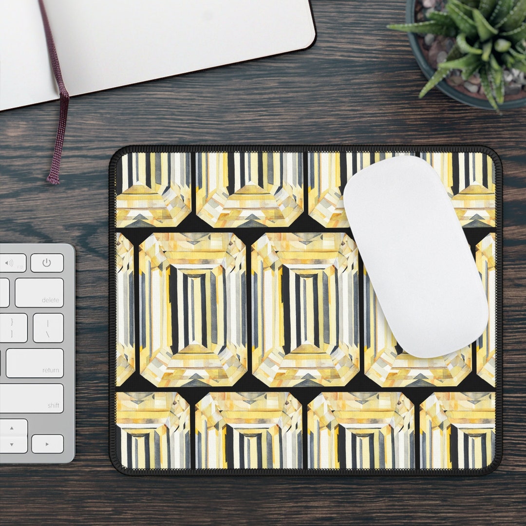 Yellow Canary Diamond Gemstone Pattern Gaming Mouse Pad, Watercolor ...