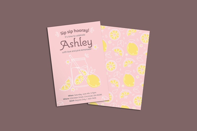 Pink Lemonade Custom Invitation for Birthday, Baby Shower, Wedding ...