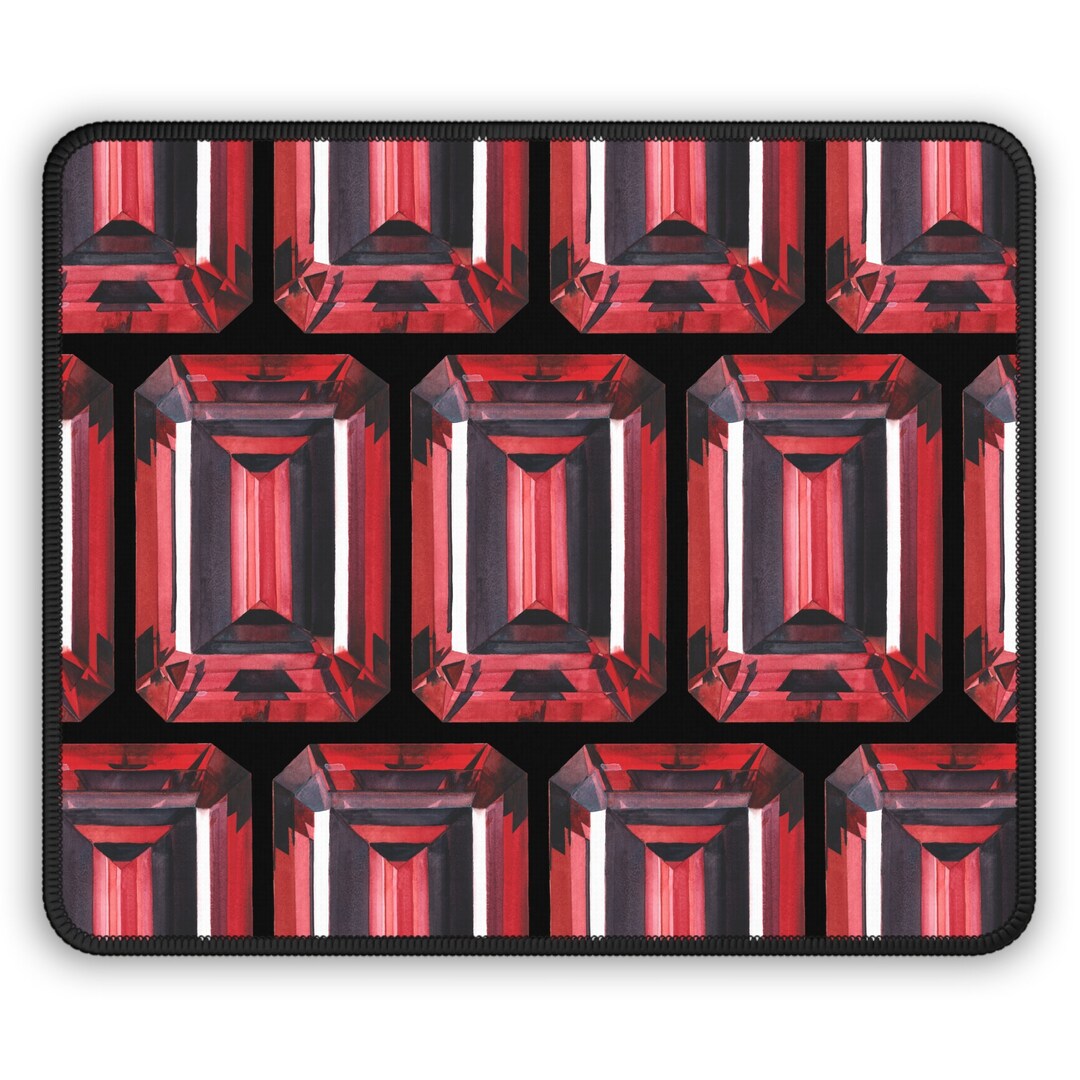 Red Ruby Gemstone Pattern Gaming Mouse Pad, Watercolor Design, Jewelry ...