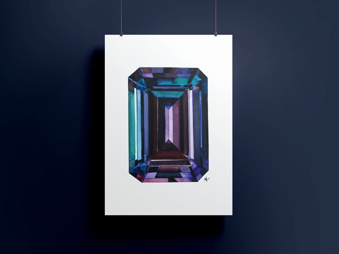 Alexandrite Gemstone Watercolor Painting, Emerald Cut Alexandrite ...