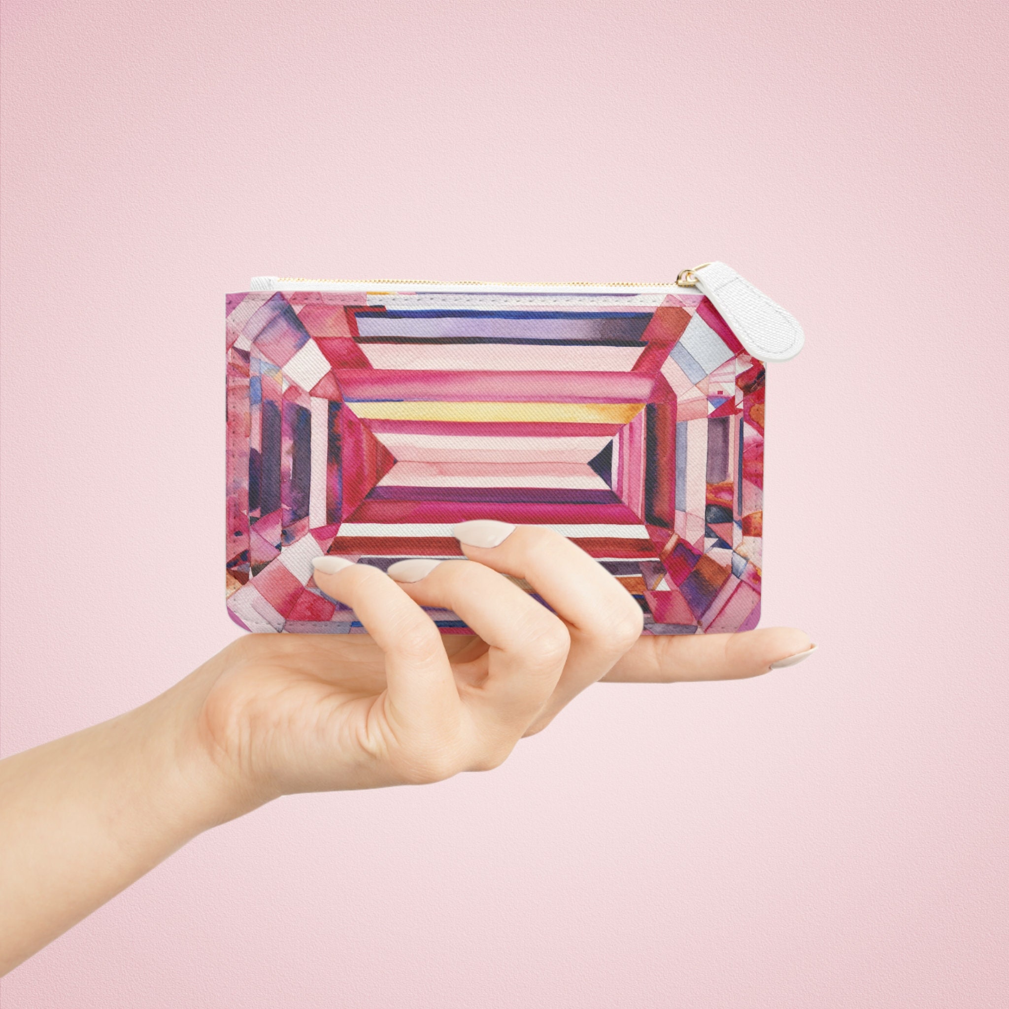 Pink Diamond Coin Purse, Watercolor Design, Small Crystal Mini Clutch ...