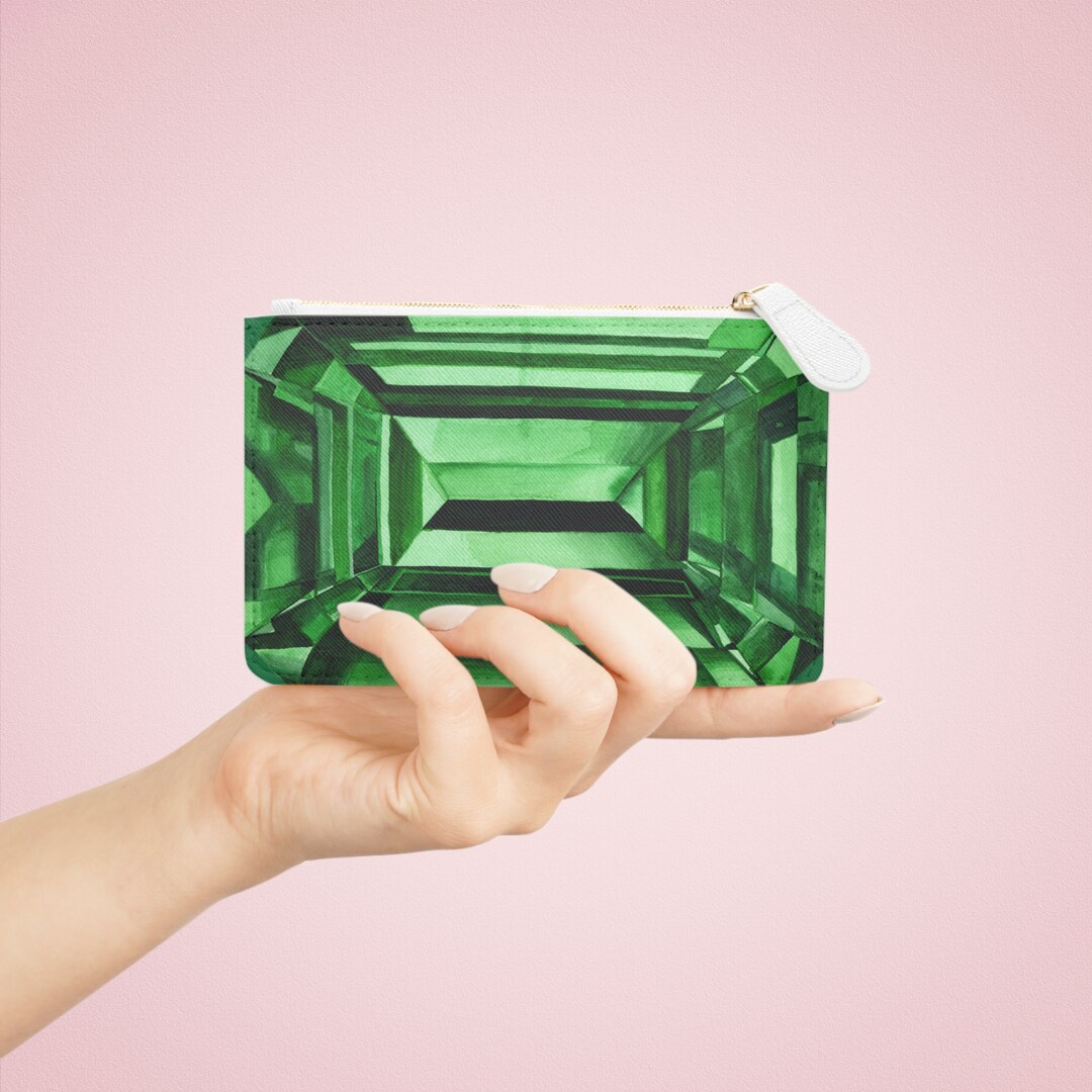 Emerald Green Gemstone Coin Purse, Watercolor Design, Small Crystal ...