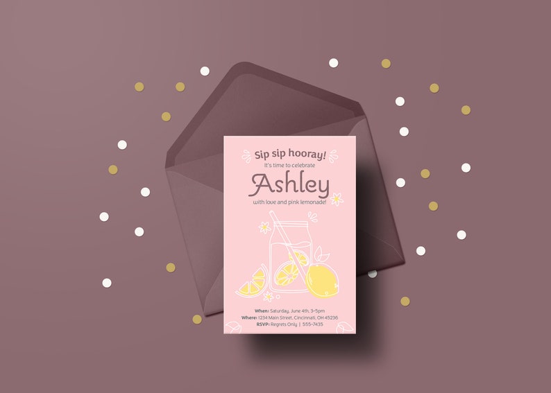 Pink Lemonade Custom Invitation for Birthday, Baby Shower, Wedding ...