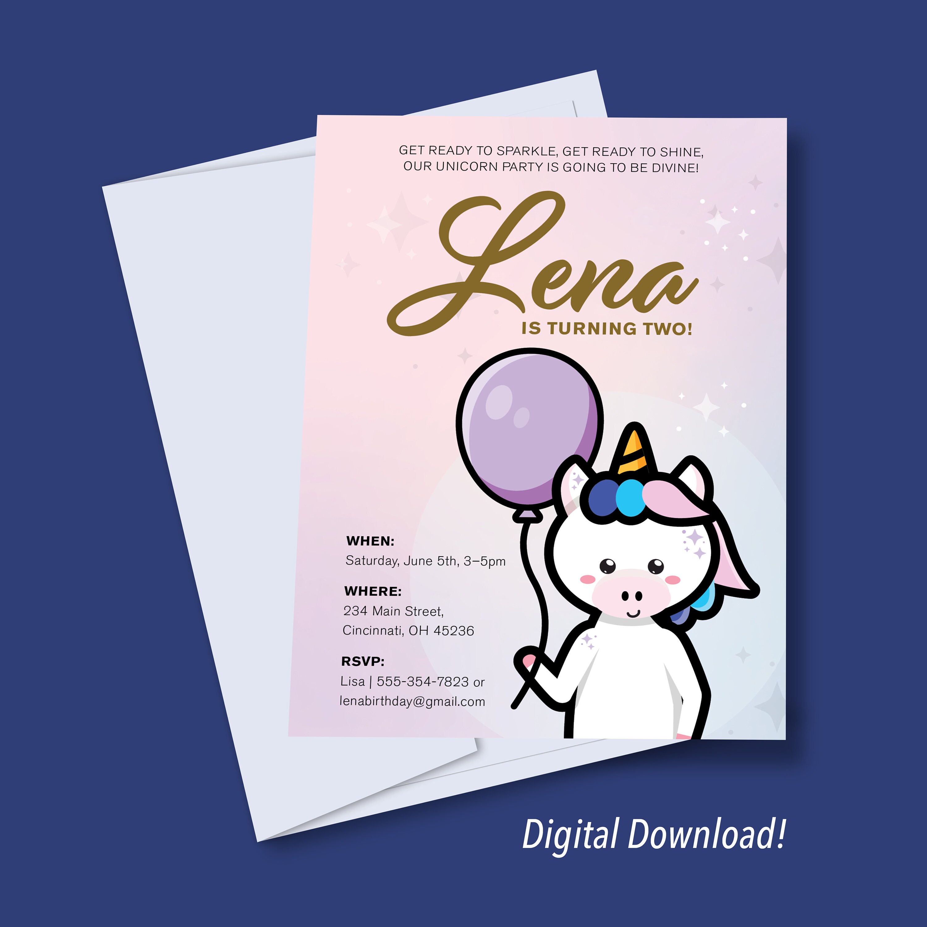 Invitación de cumpleaños de unicornio, diseño limpio y simple, fiesta ...