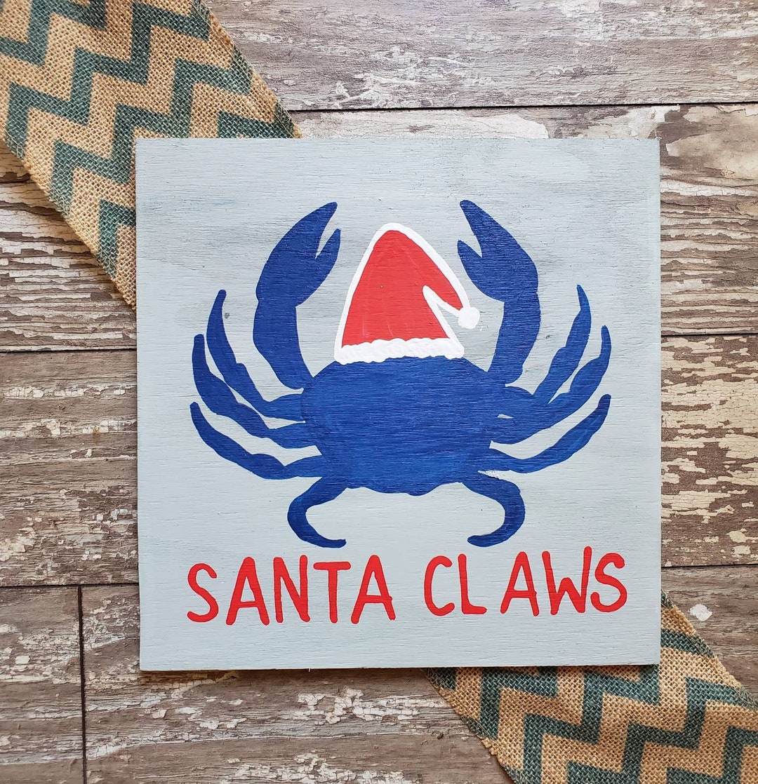 Beach Christmas Decor, Santa Claws, Coastal Christmas, Crab Sign ...