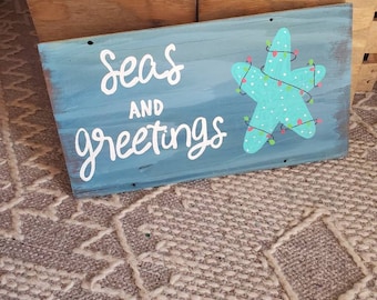 Beach Christmas Decor, Seas and Greetings, Coastal Christmas, Christmas ...