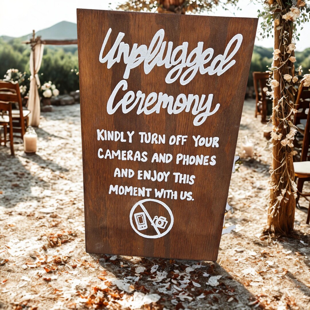 Rustic Unplugged Wedding Sign: Hand-painted Wood Ceremony Decor - Etsy