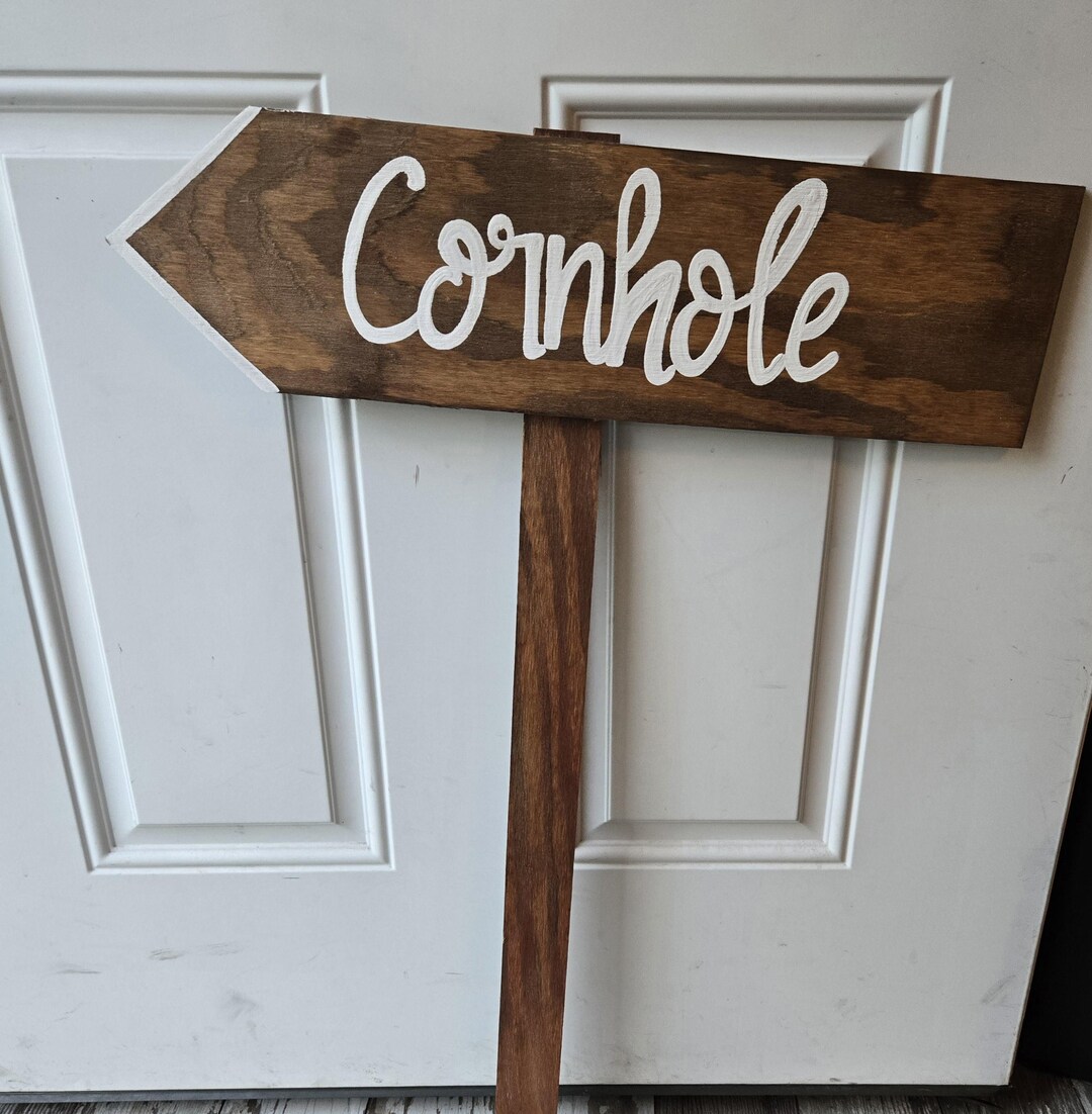 Rustic Cornhole Sign With Stake – Hand Painted Wedding Lawn Game Sign ...