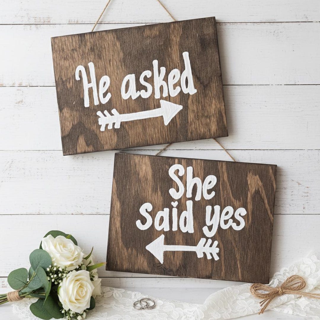Custom Engagement Photo Prop Signs: He Asked, She Said Yes, Engagement ...