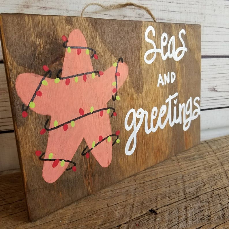 Beach Christmas Decor Seas and Greetings Coastal Christmas | Etsy