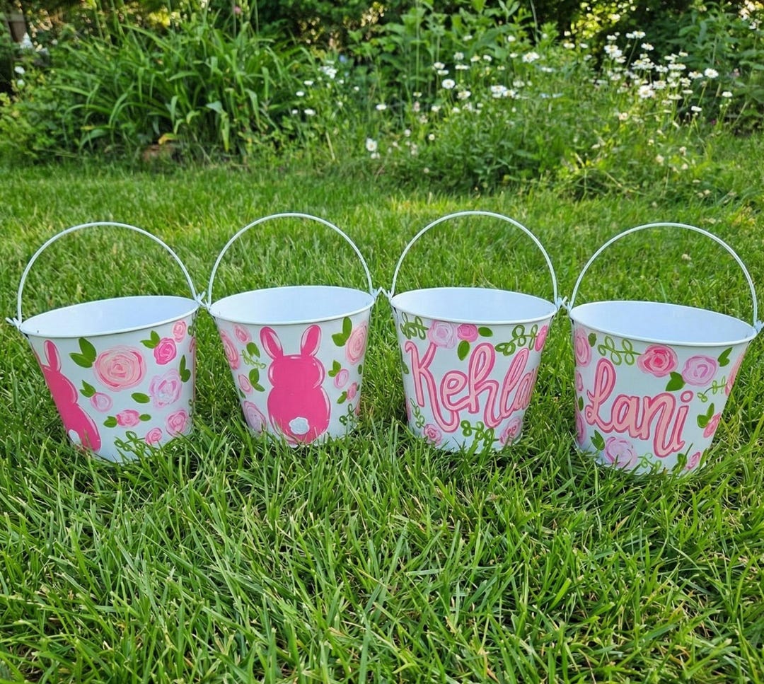Personalized Easter Bucket | Hand-painted Floral Bunny Pail | Custom ...
