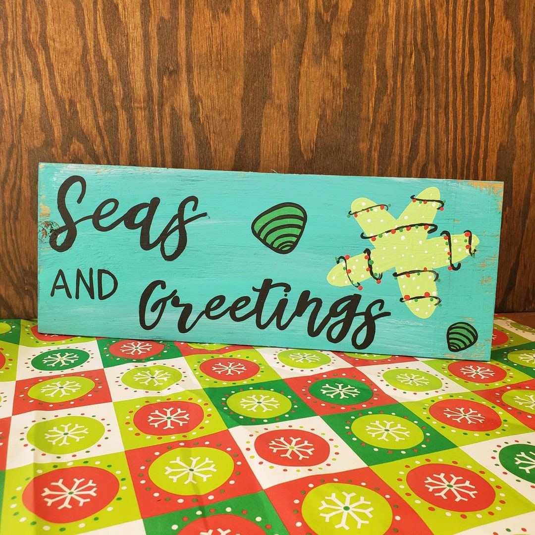 Beach Christmas Decor, Seas and Greetings, Coastal Christmas, Christmas ...