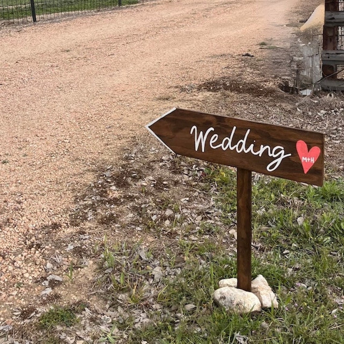 Custom Wood Wedding Directional Sign on Stake, Rustic Ceremony Decor ...