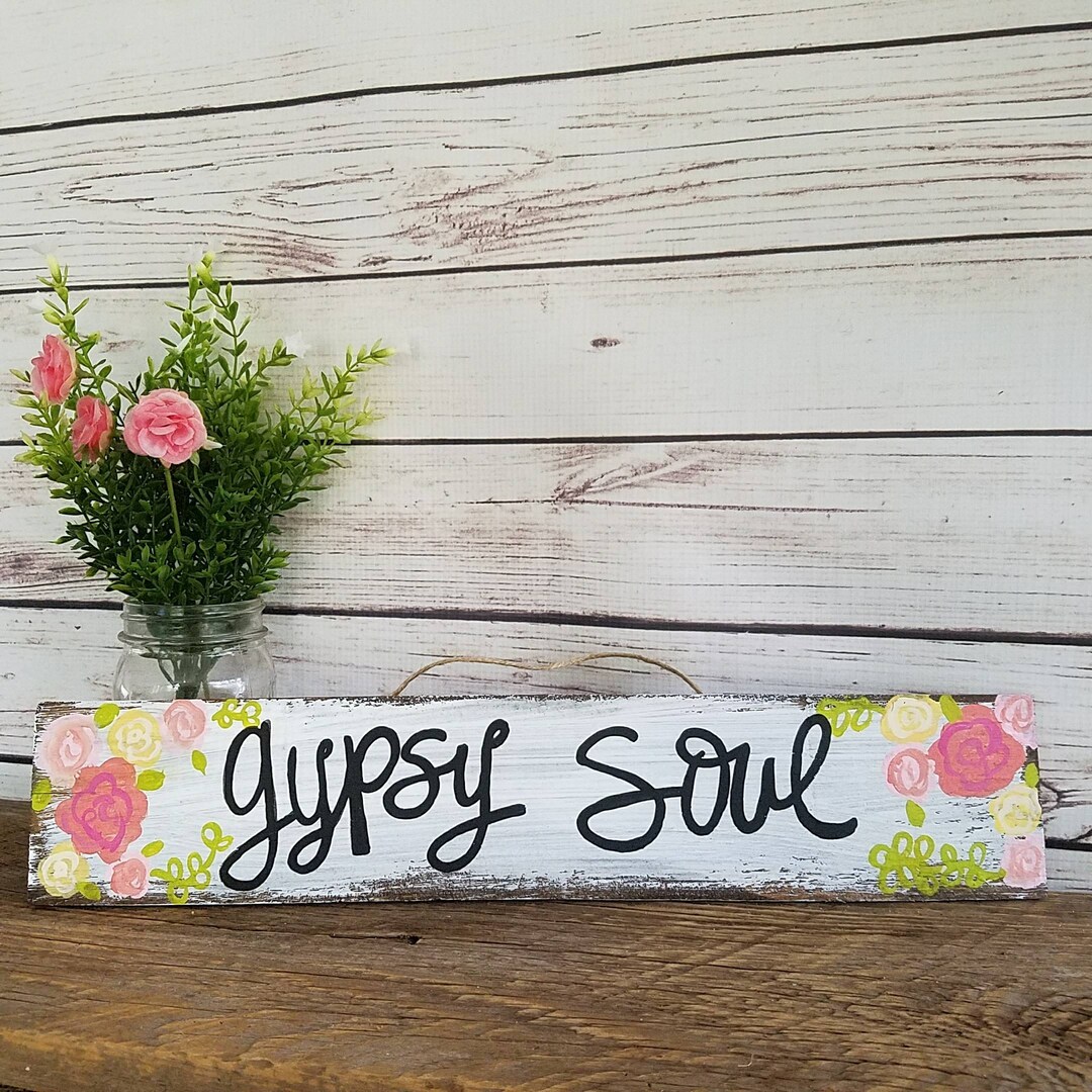 Boho Sign, Gypsy Soul, Boho Wall Decor, Floral Sign, Gypsy Art ...