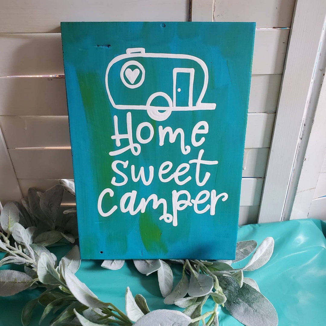 Home Sweet Camper Wood Sign - Rustic RV Decor (14x10) - Etsy