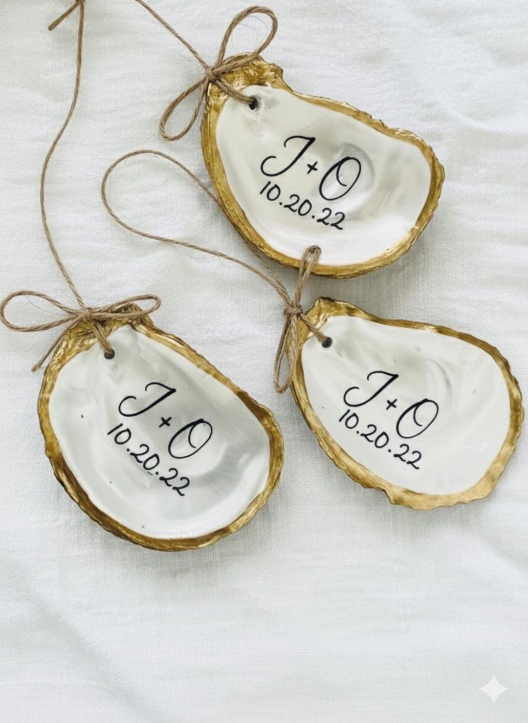 Personalized Oyster Shell Wedding Favors, Gold Rim Ornament, Beach ...
