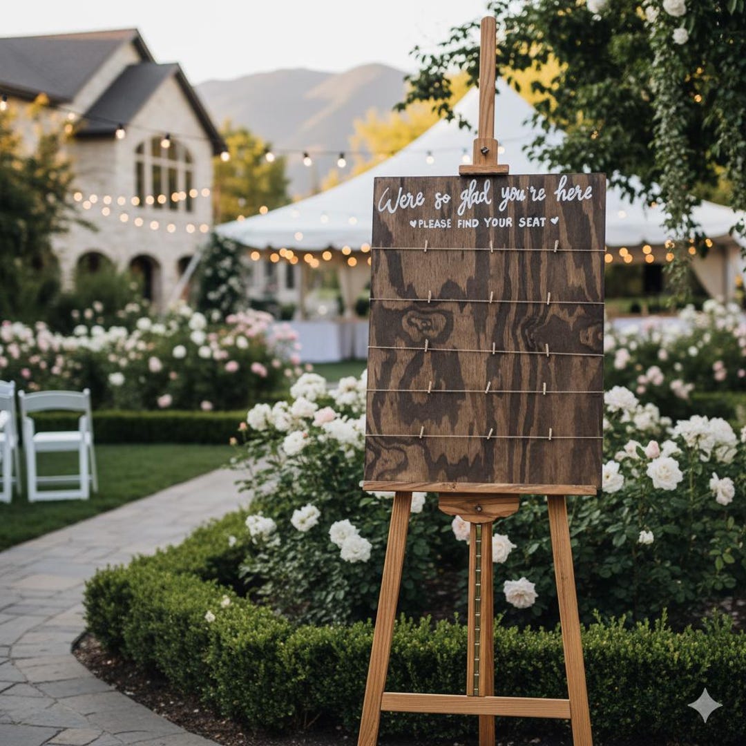 Custom Wedding Seating Chart Sign With Clips, Personalized Wood Seating ...