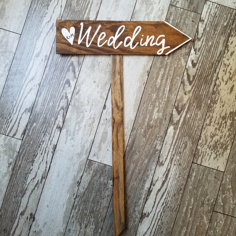 Custom Wood Wedding Directional Sign on Stake, Rustic Ceremony Decor ...