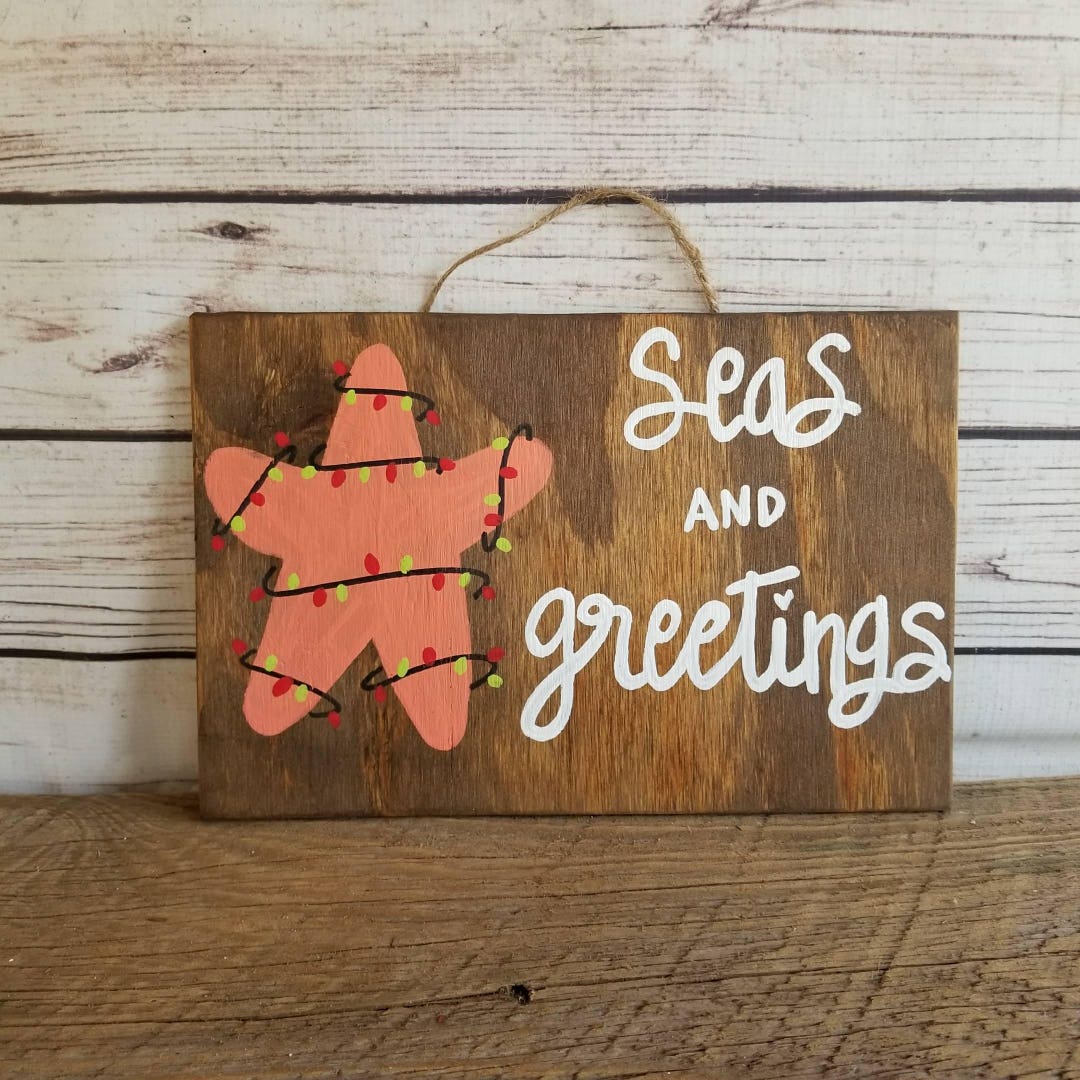 Beach Christmas Decor, Seas and Greetings, Coastal Christmas, Christmas ...