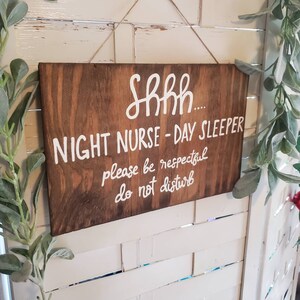 Night Shift Nurse Sleeping Wood Door Sign, Do Not Disturb Sign, Nurse ...