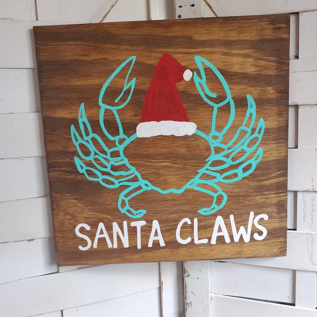 Beach Christmas Sign: Santa Claws Crab, Coastal Holiday Wall Art - Etsy