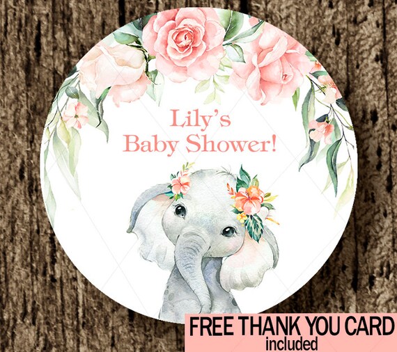 Elephant party label - pink elephant party favor tag - elephant sticker ...