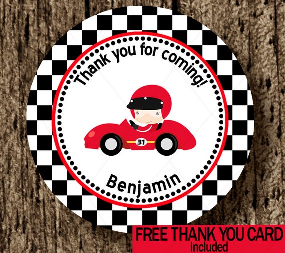 Race Car favor sticker - racing car thank you tag - transportation printable - race car sticker ...